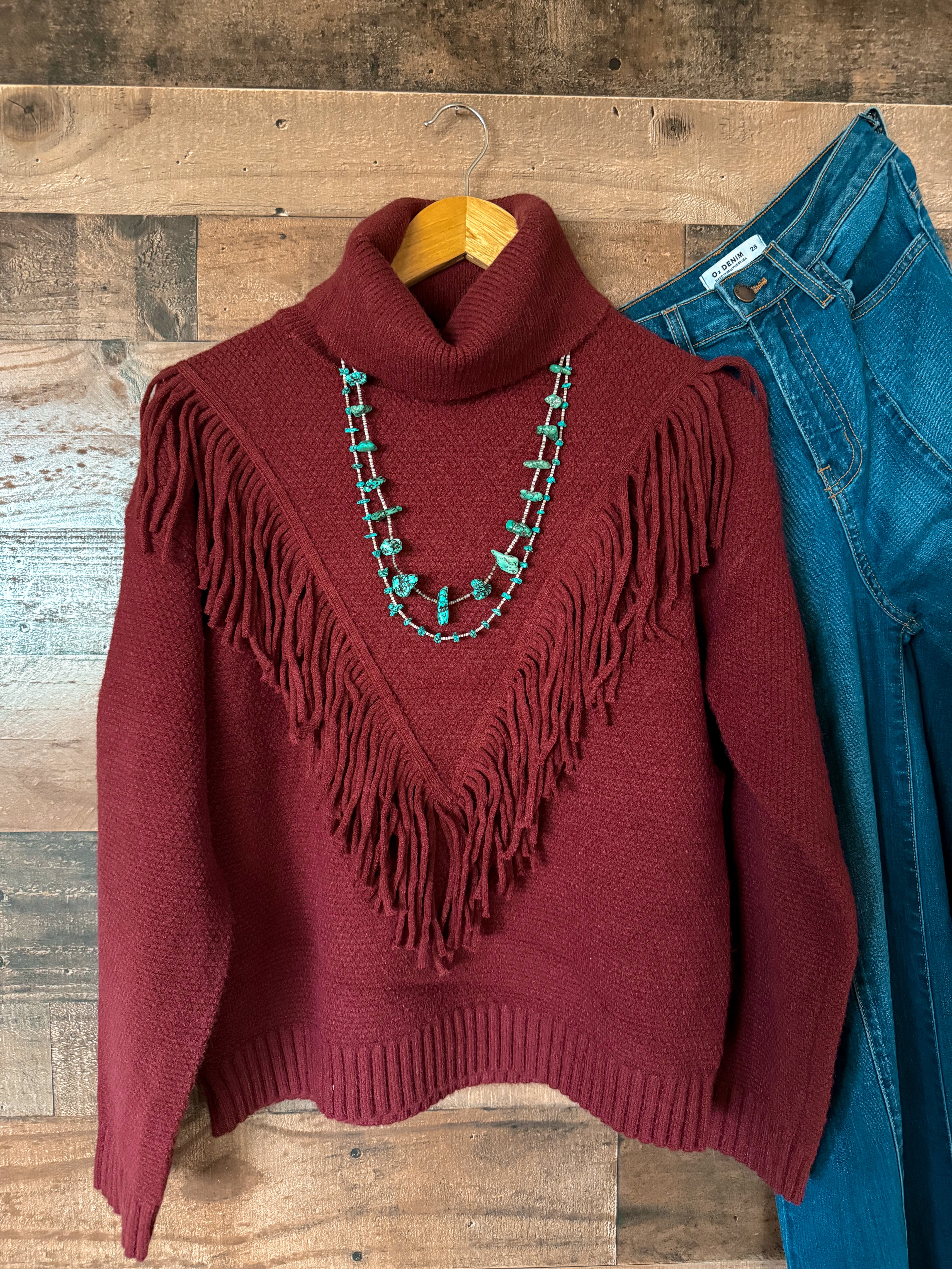 The Maroon Fringe Sweater – Triple J Ranchwear